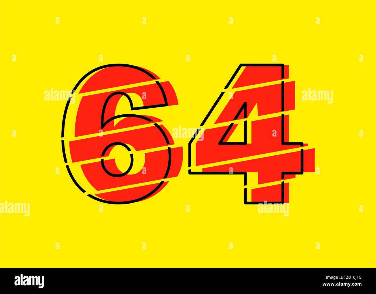 Glitch Modern Red 64 Number Design Vector Illustration. Numeral Vector ...