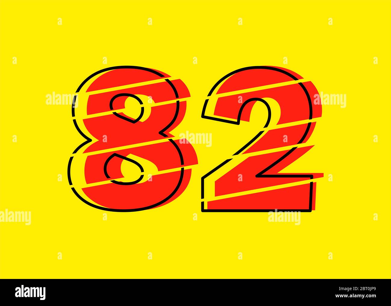 Glitch Modern Red 82 Number Design Vector Illustration. Numeral Vector ...