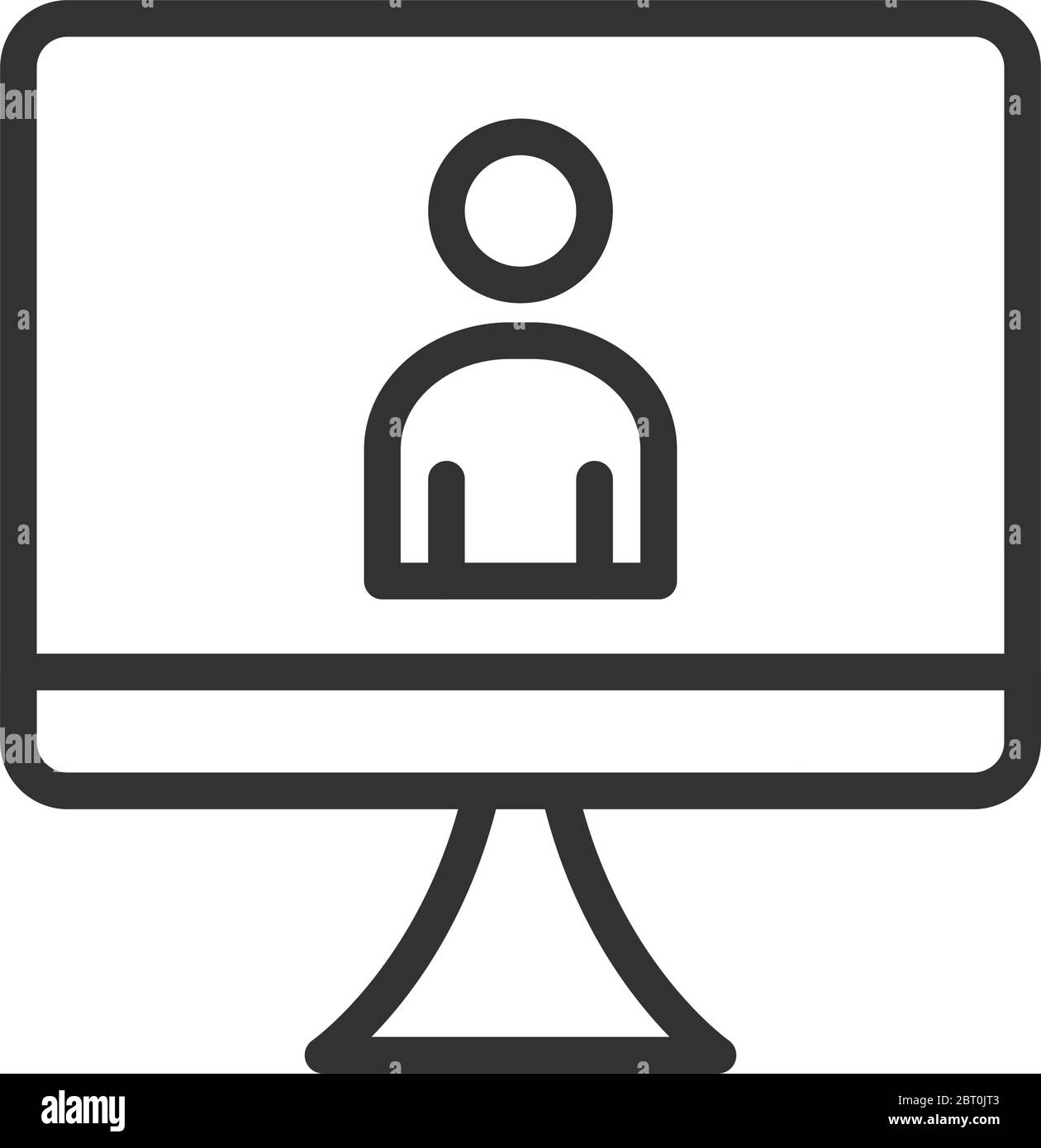 computer with pictogram man on screen icon over white background, line ...
