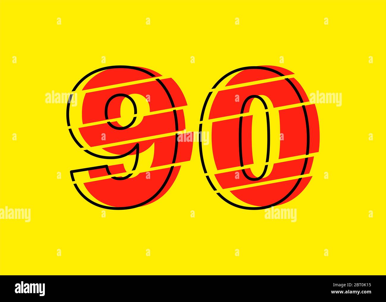 Glitch Modern Red 90 Number Design Vector Illustration. Numeral Vector ...