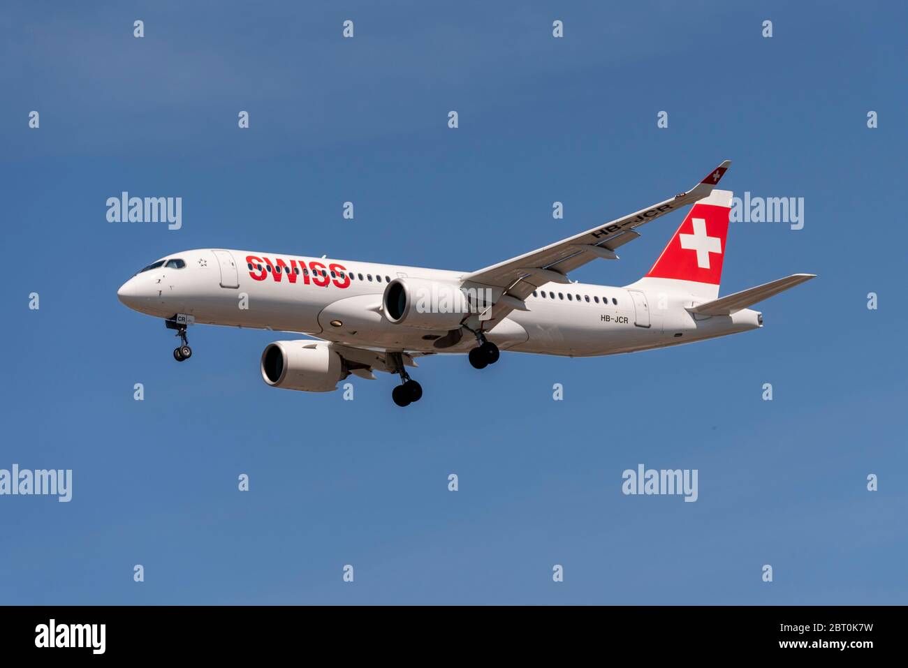 Swiss International Air Lines Airbus A220 jet airliner plane landing at ...
