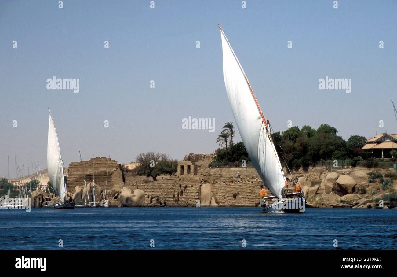 Felucca traditional wooden sailing boat on the river Nile in Egypt ...
