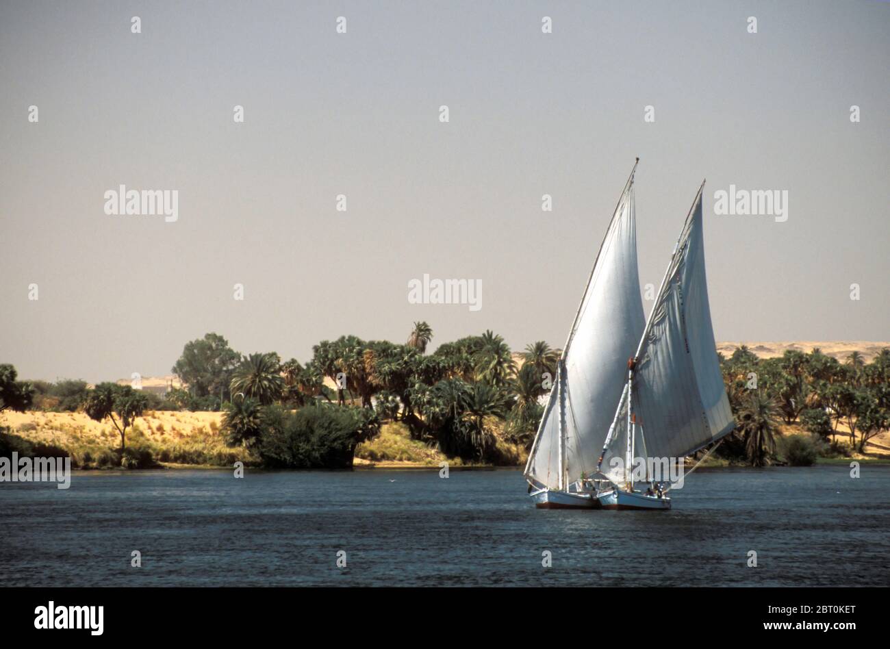 Felucca traditional wooden sailing boat on the river Nile in Egypt ...