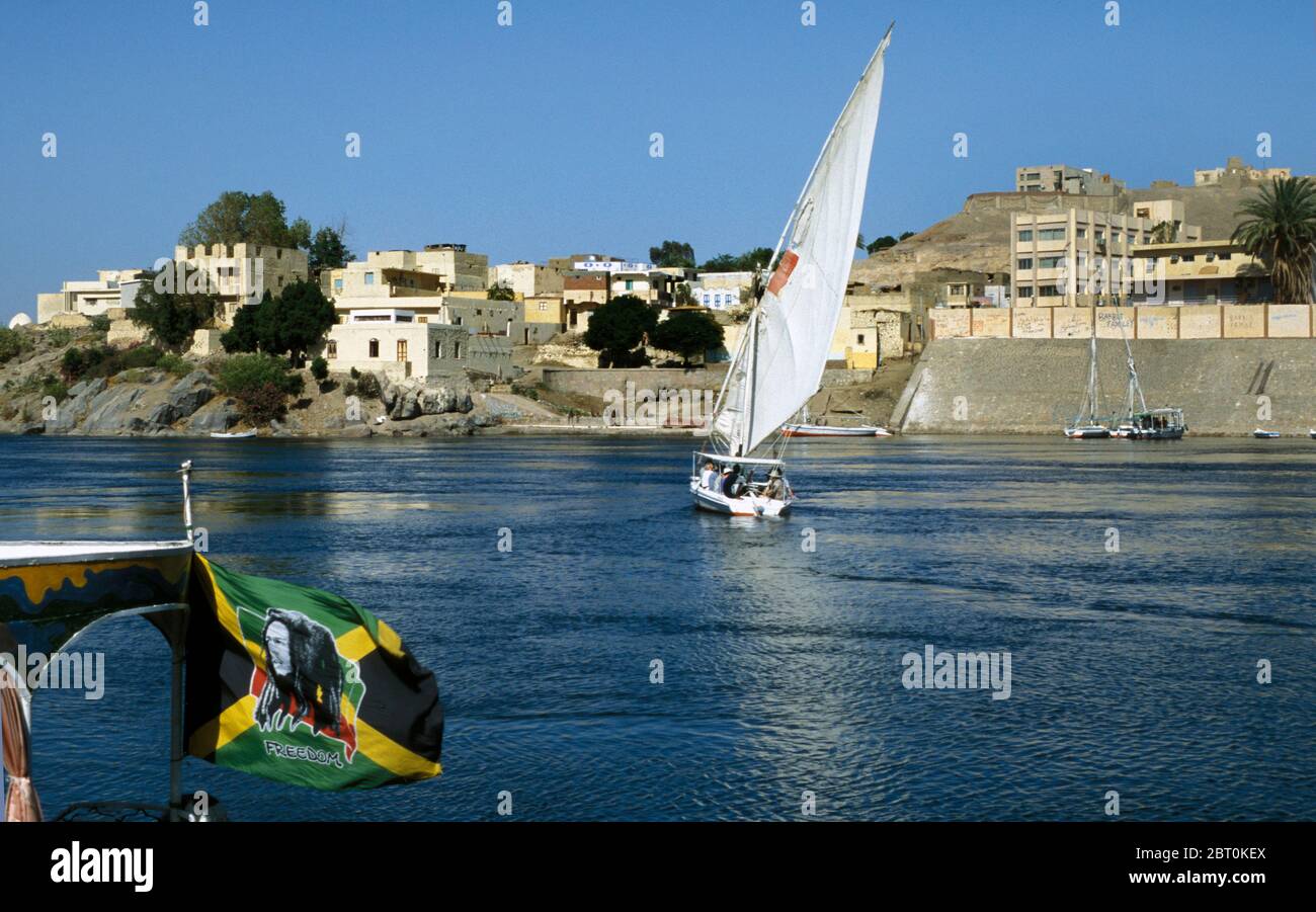 Felucca traditional wooden sailing boat on the river Nile in Egypt ...