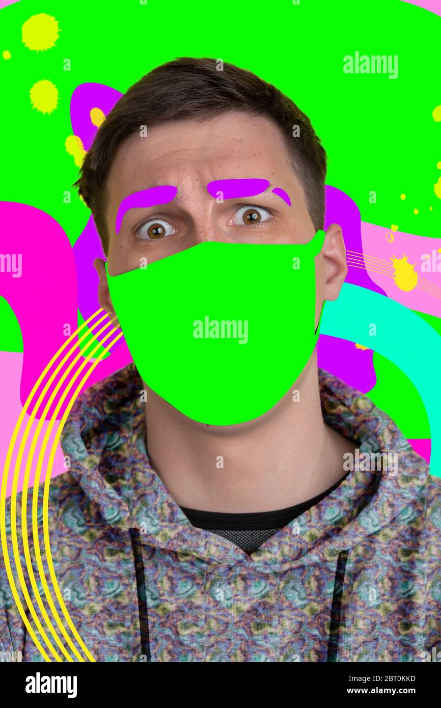 Portrait of a young man with freaky appearance, look and bright ...