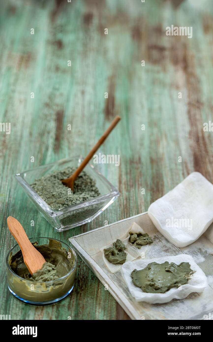 Preparation of green clay for compresses Stock Photo - Alamy