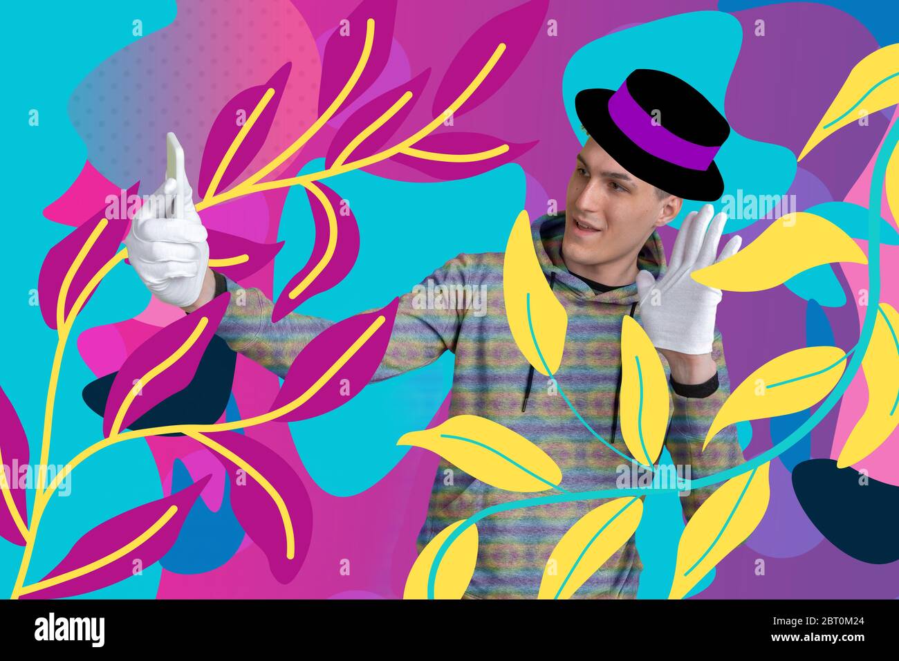 Portrait of a young man with freaky appearance, look and bright ...