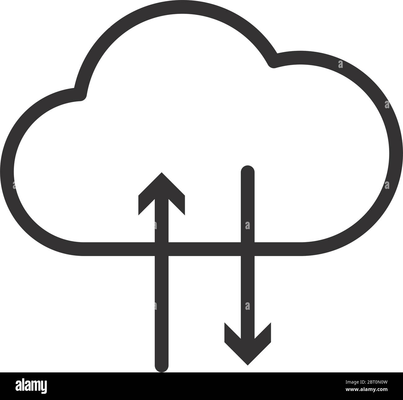 cloud storage with arrows icon over white background, line style ...