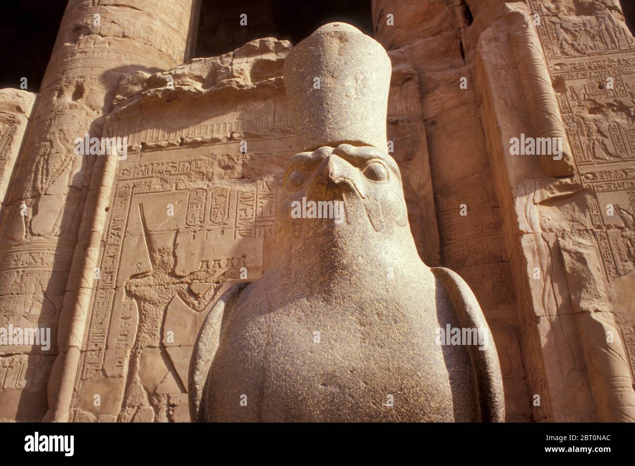 Granite statue of the falcon god Horus at the Temple of Edfu, Egypt ...
