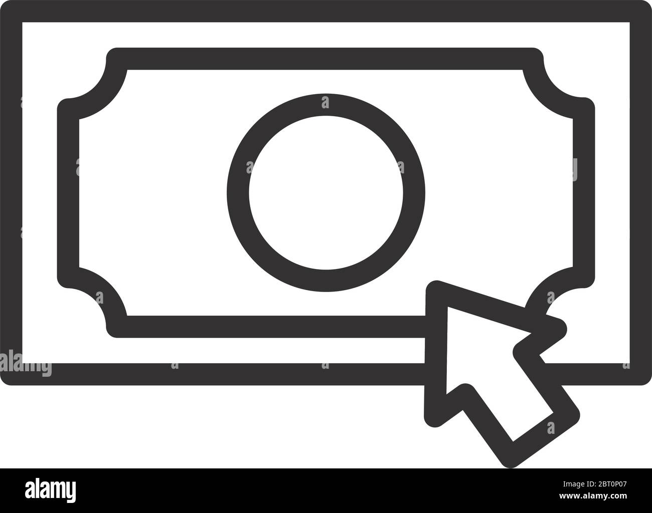 money bill and cursor icon over white background, line style, vector ...