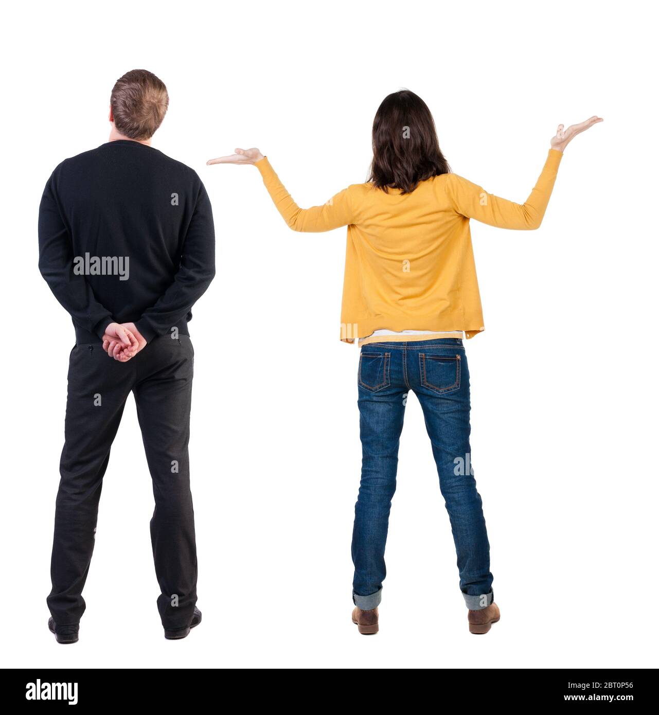 Back view couple in sweater. beautiful man and woman. Rear view people ...