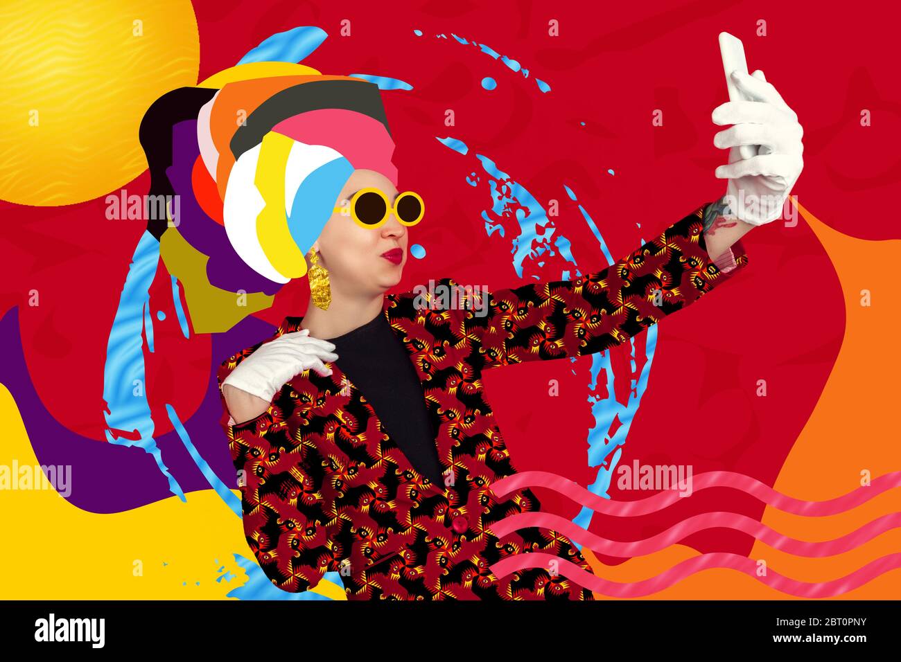 Summer's selfie. Portrait of a young woman with freaky appearance, look ...