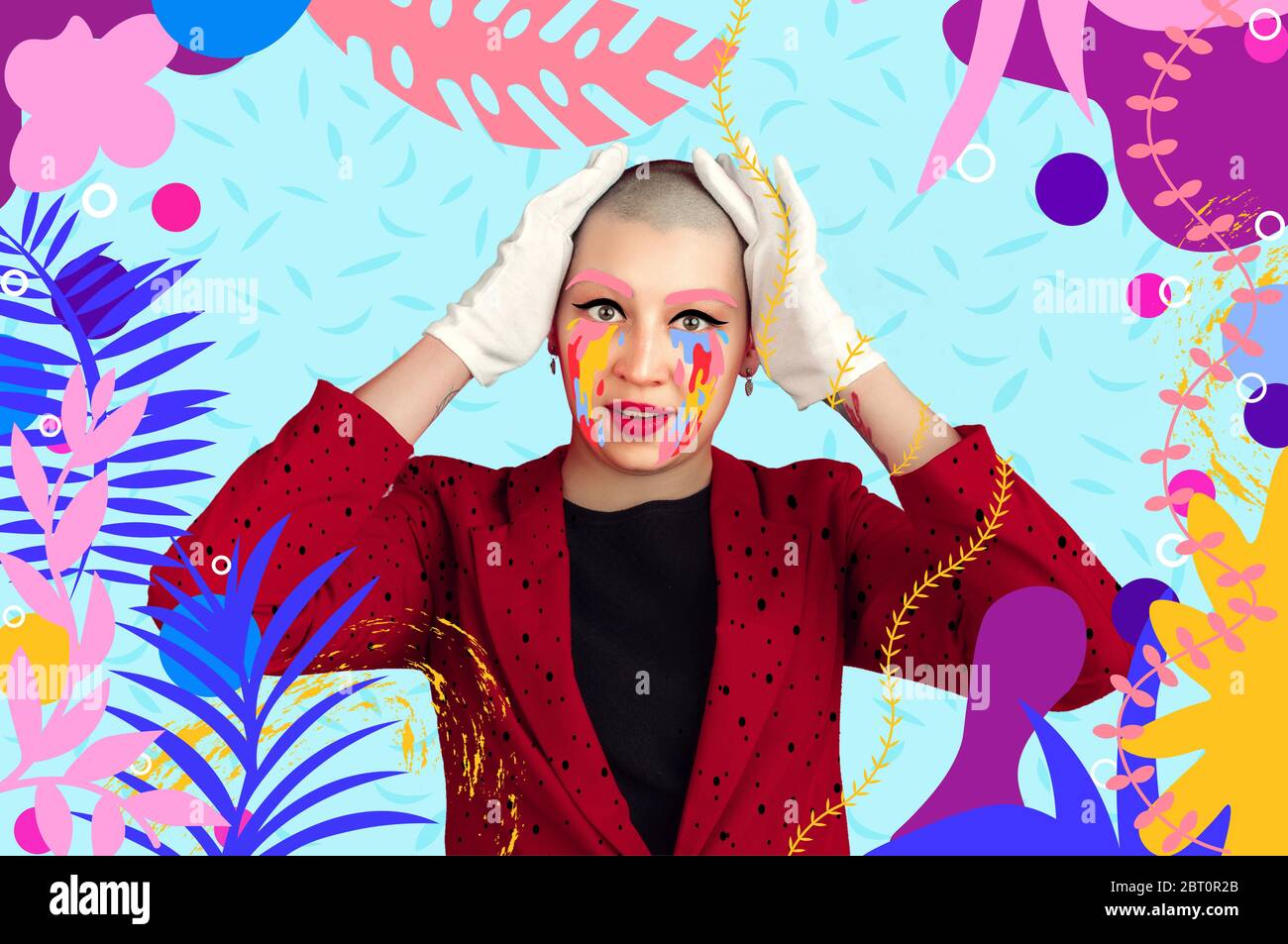 Portrait of a young woman with freaky appearance, look and bright ...