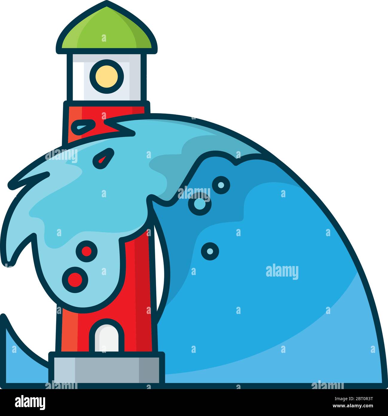 Big wave crashing at lighthouse cartoon isolated vector illustration ...