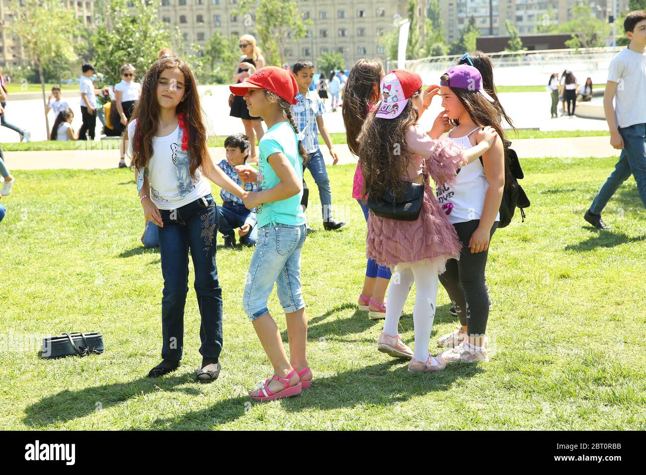 BAKU, AZERBAIJAN - JUNE 1 2019 : Kids festival . In park of Heydar ...