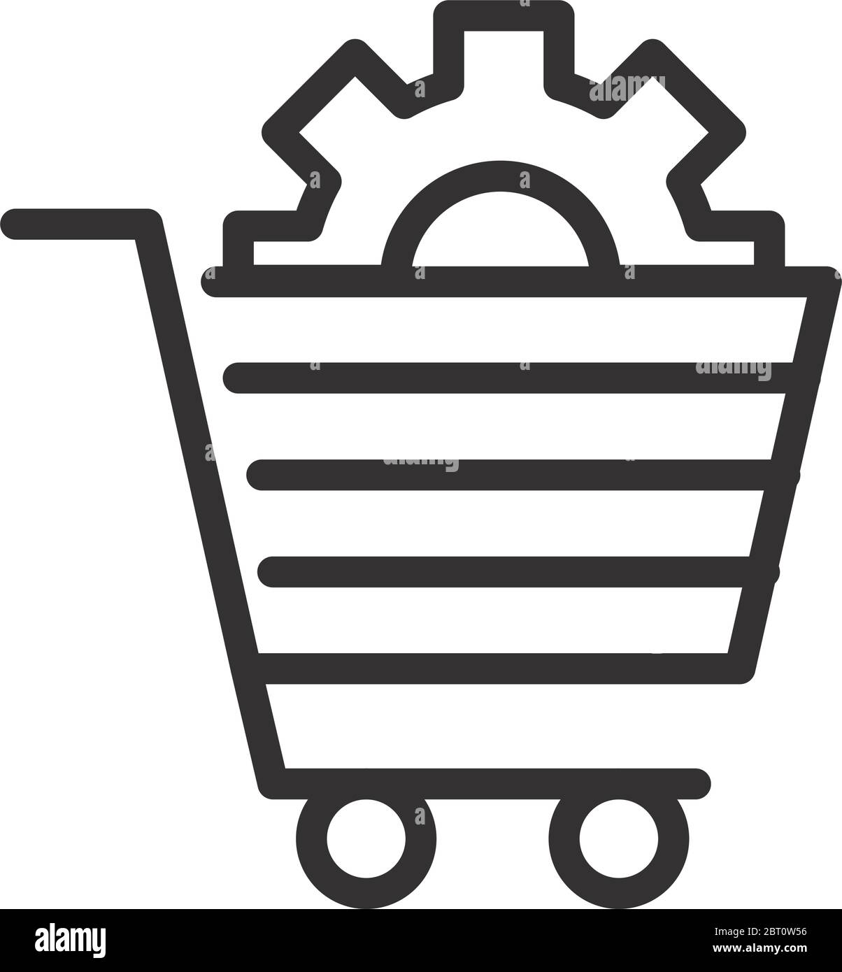 shopping cart with gear wheel icon over white background, line style ...