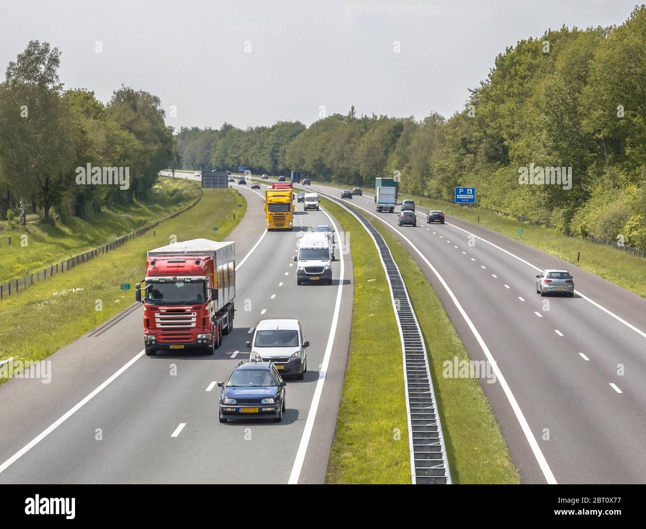 Motor Traffic on the A1 Motorway seen from above. This is one of the ...