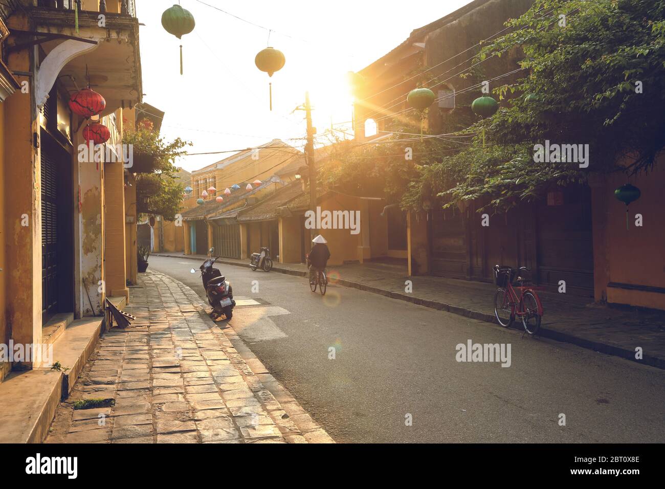 Beautiful early morning at street in Hoi an ancient town Stock Photo ...