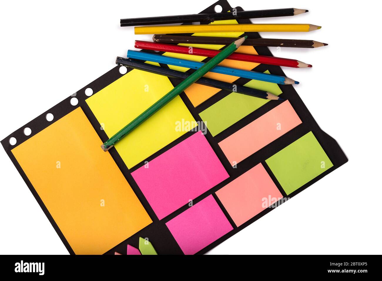 set of paper stickers with pencils Stock Photo - Alamy