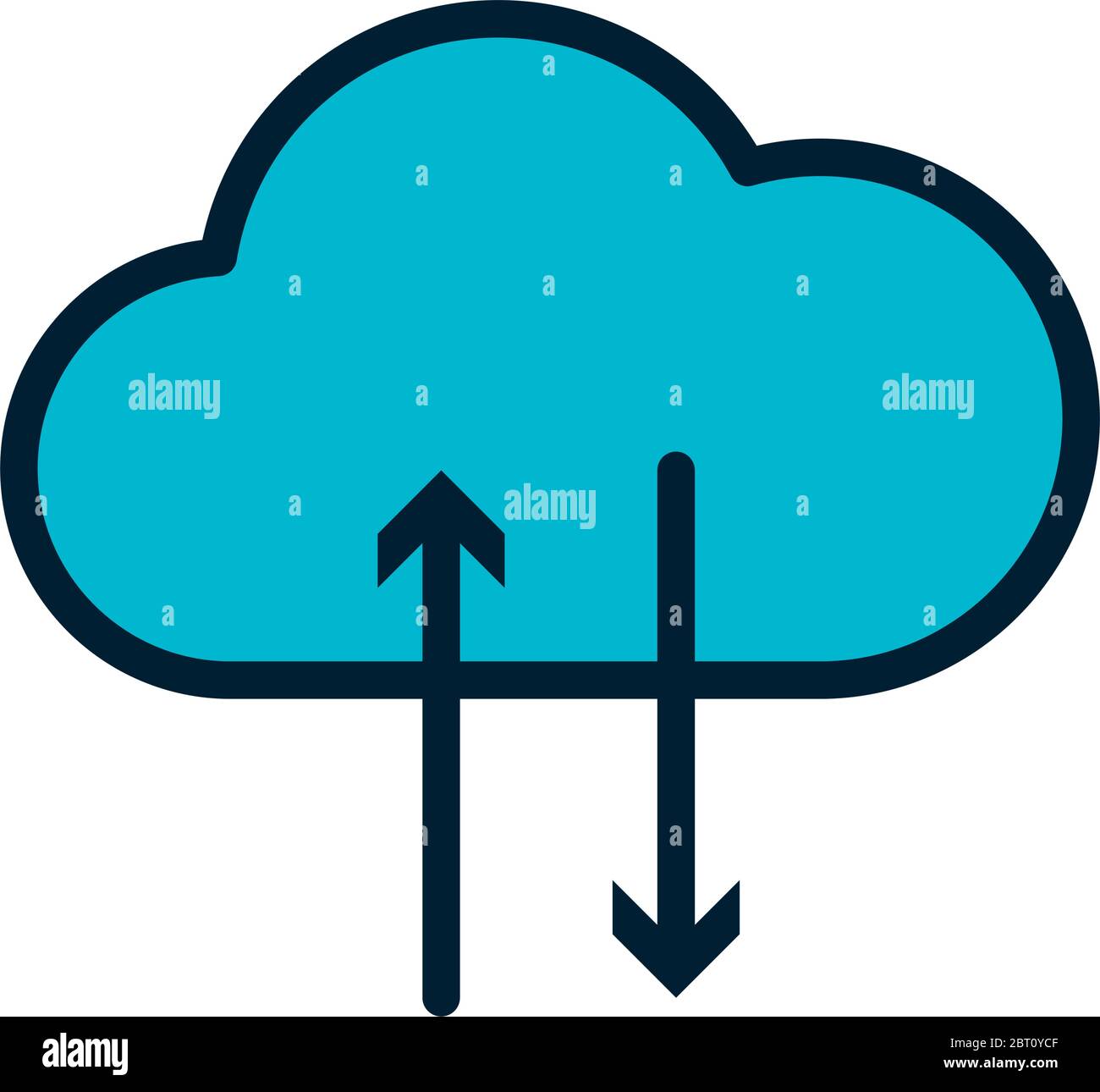 cloud storage with arrows icon over white background, half color half ...