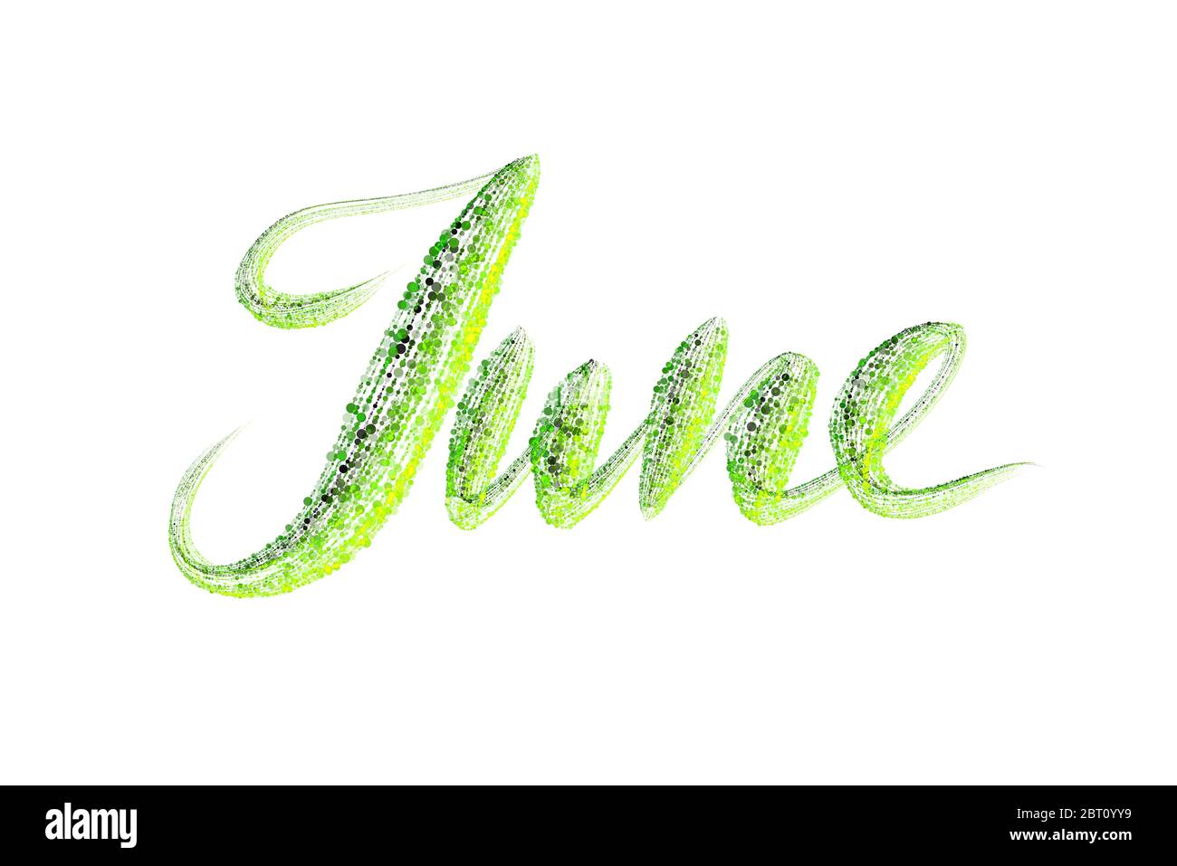June lettering word written with green luminous particles isolated on ...