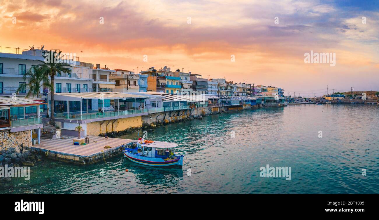 The harbor of the famous resort Chersonissos, Crete, Greece Stock Photo ...