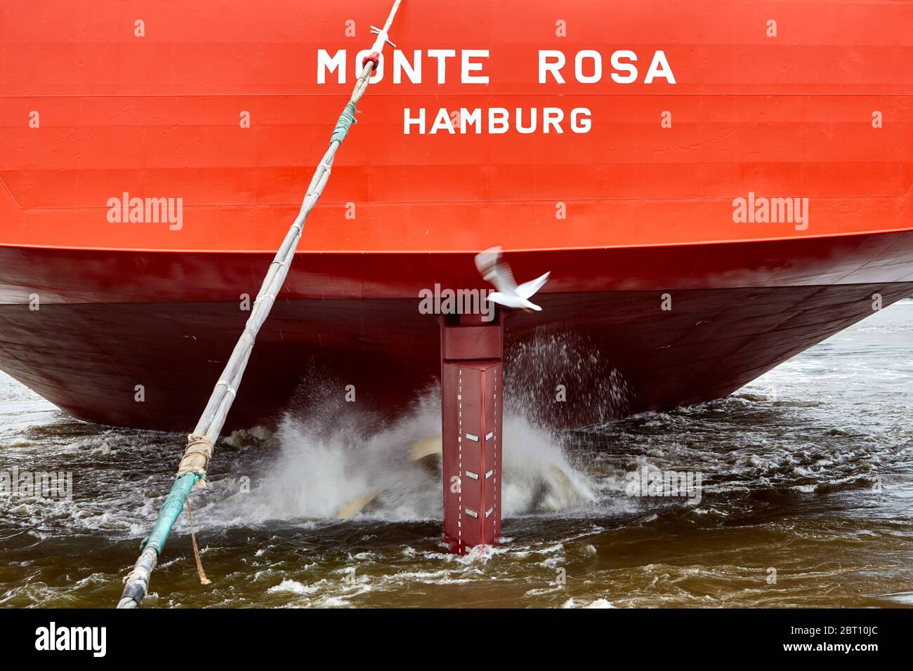 The container vessel Monte Rosa tests it's engine just after leaving ...