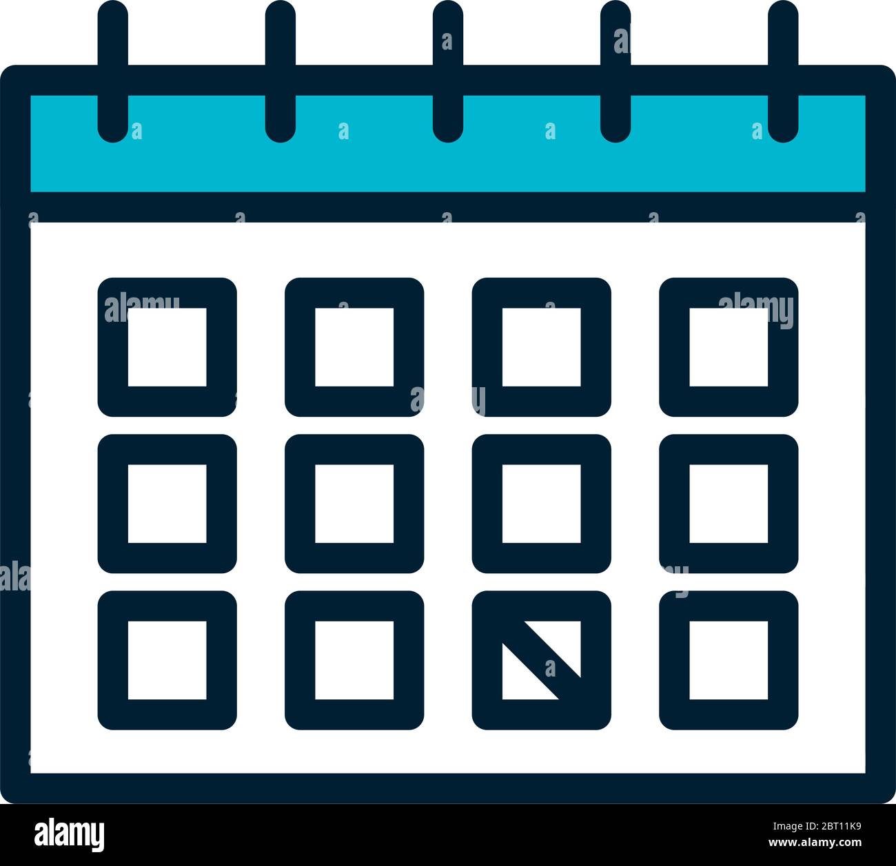 calendar planner icon over white background, half color half line style ...