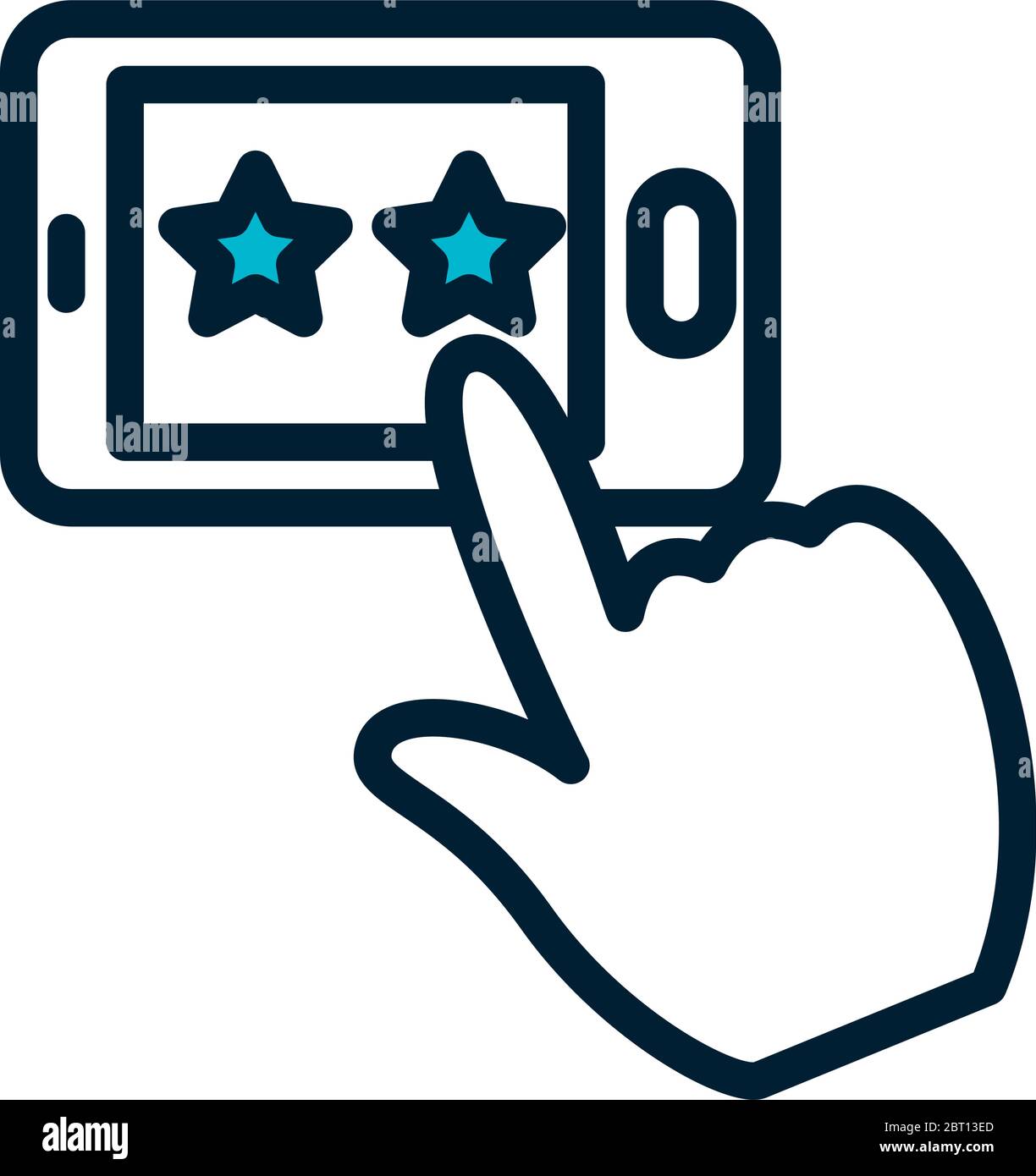 hand and smartphone device icon over white background, half color half ...