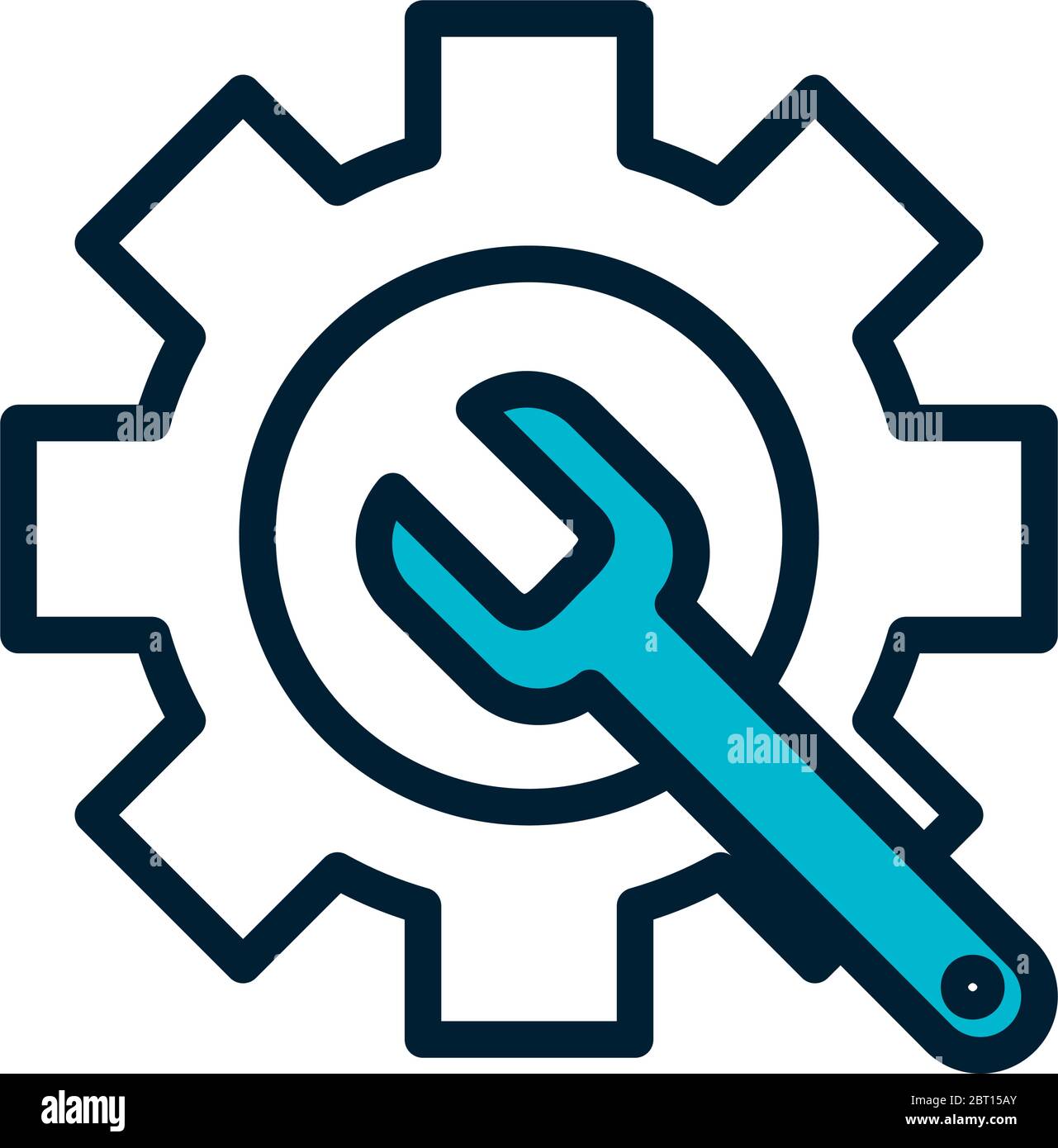 gear wheel with wrench tool icon over white background, half color half ...