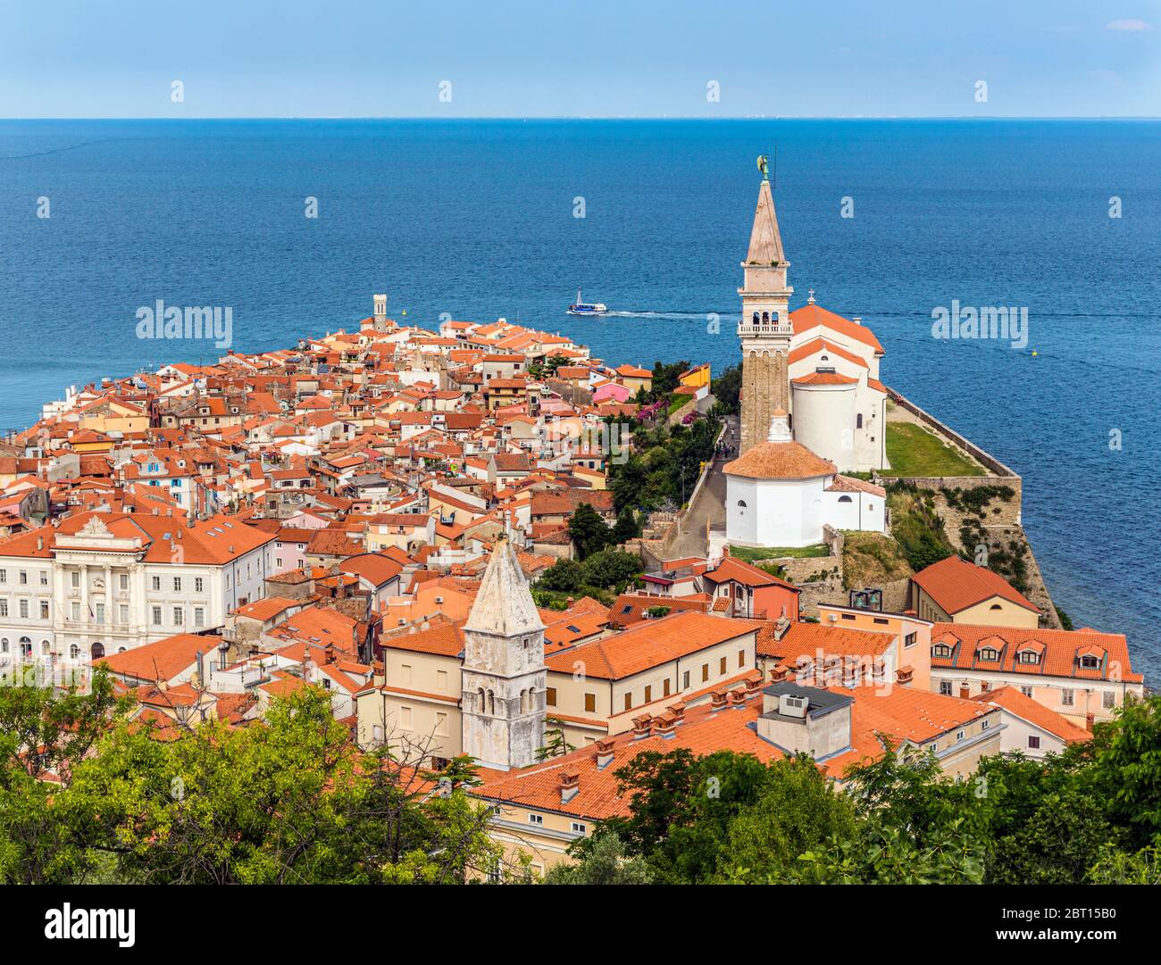 Piran, Primorska, Slovenia. Overall view from the town walls. St ...