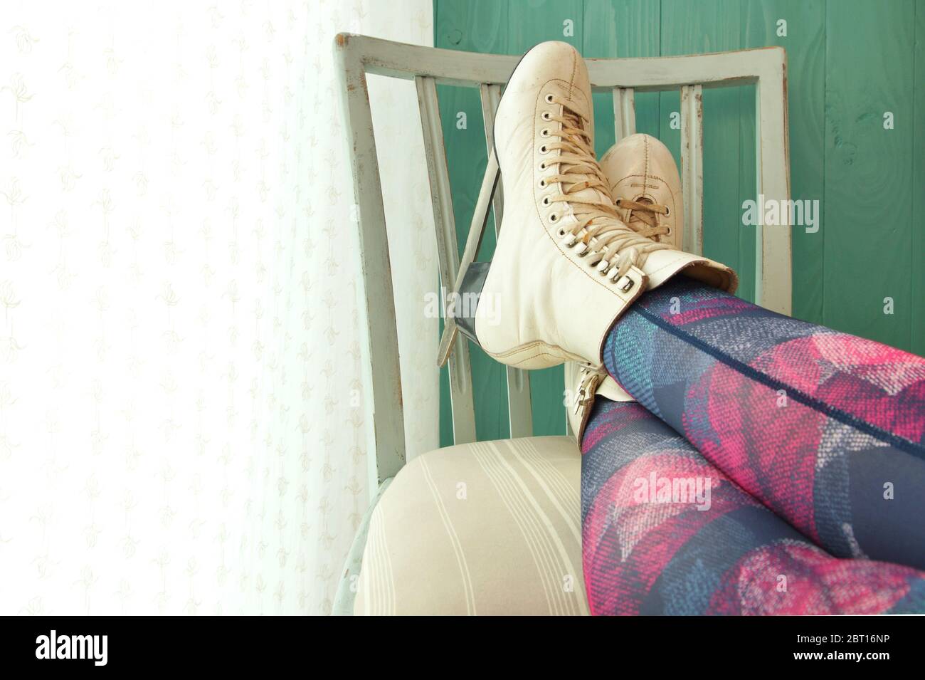 Woman One Leg Up On Chair High Resolution Stock Photography and Images ...
