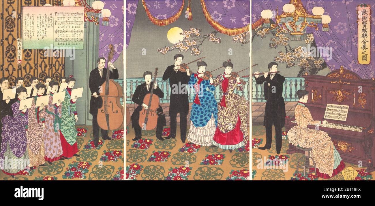 Concert of European Music (Oshu kangengaku gasso no zu), 1889 Stock ...