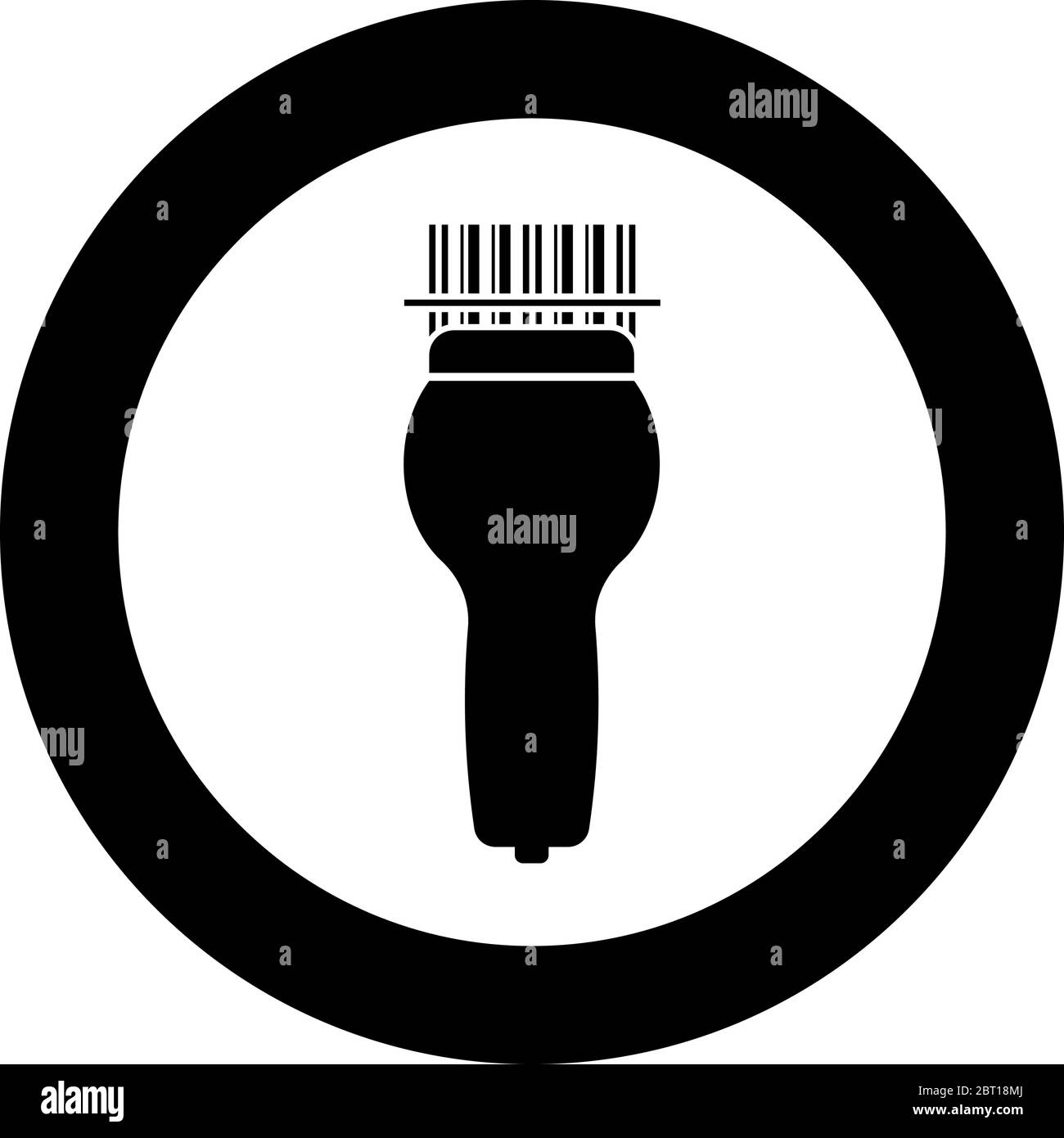 Scanning barcode with hand scanner icon in circle round black color ...