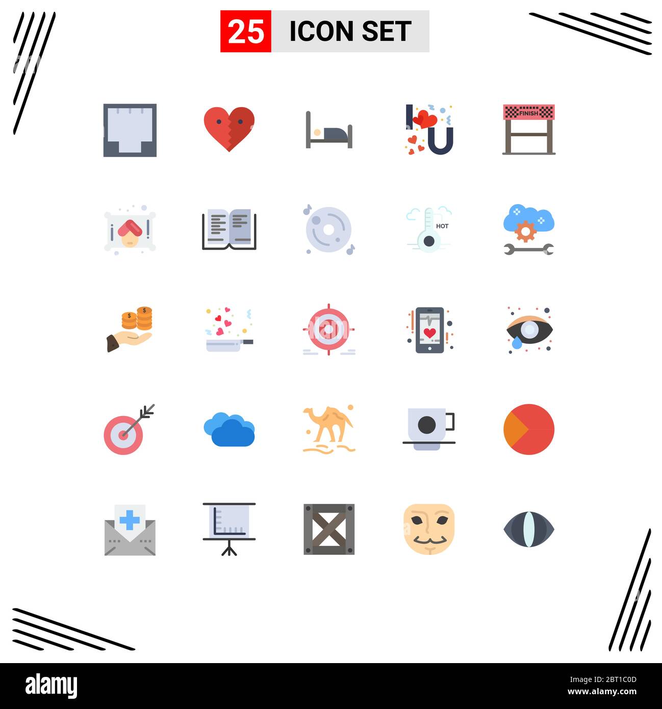 Set of 25 Modern UI Icons Symbols Signs for finish, love, break, i ...