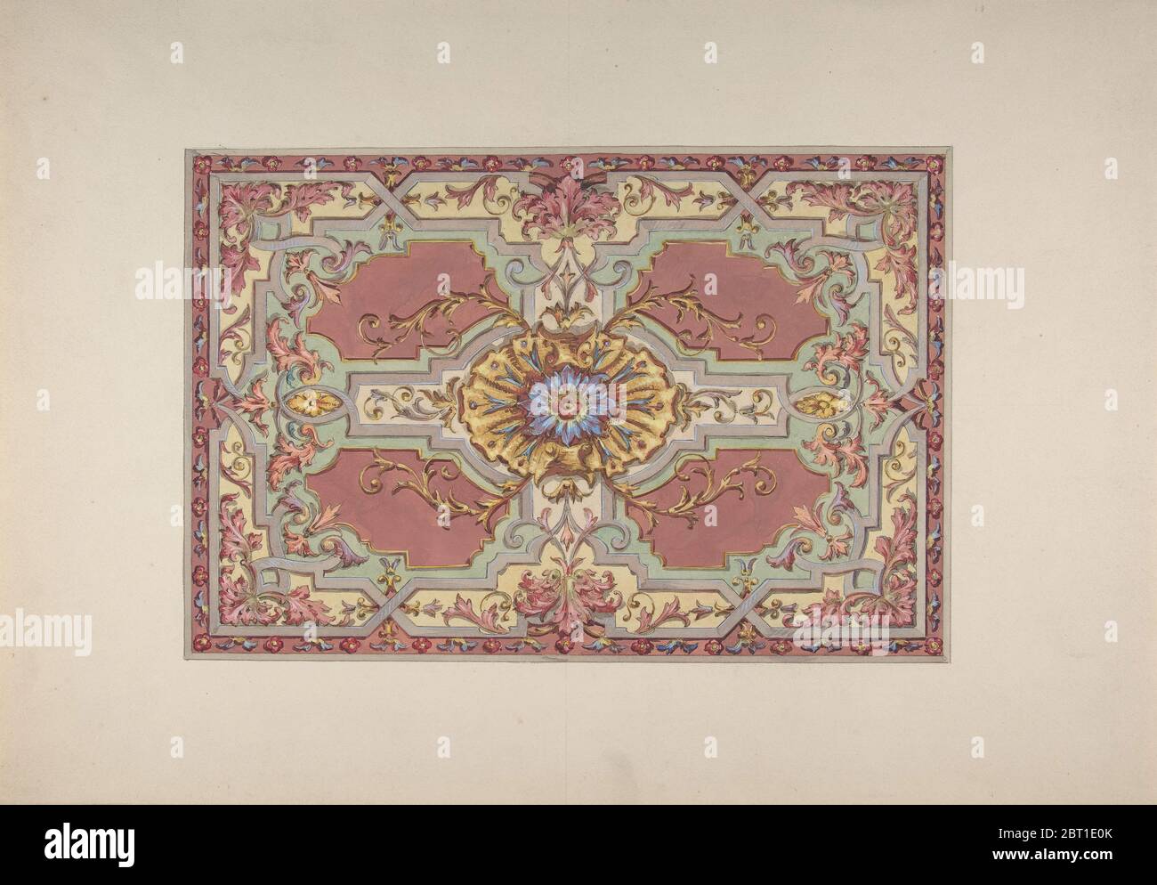 Design for a Painted Ceiling with Strapwork and Foliage on a Rose ...