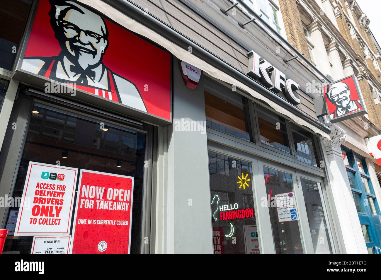 LONDON- MAY, 2020: A KFC store in the City of London with sign ...