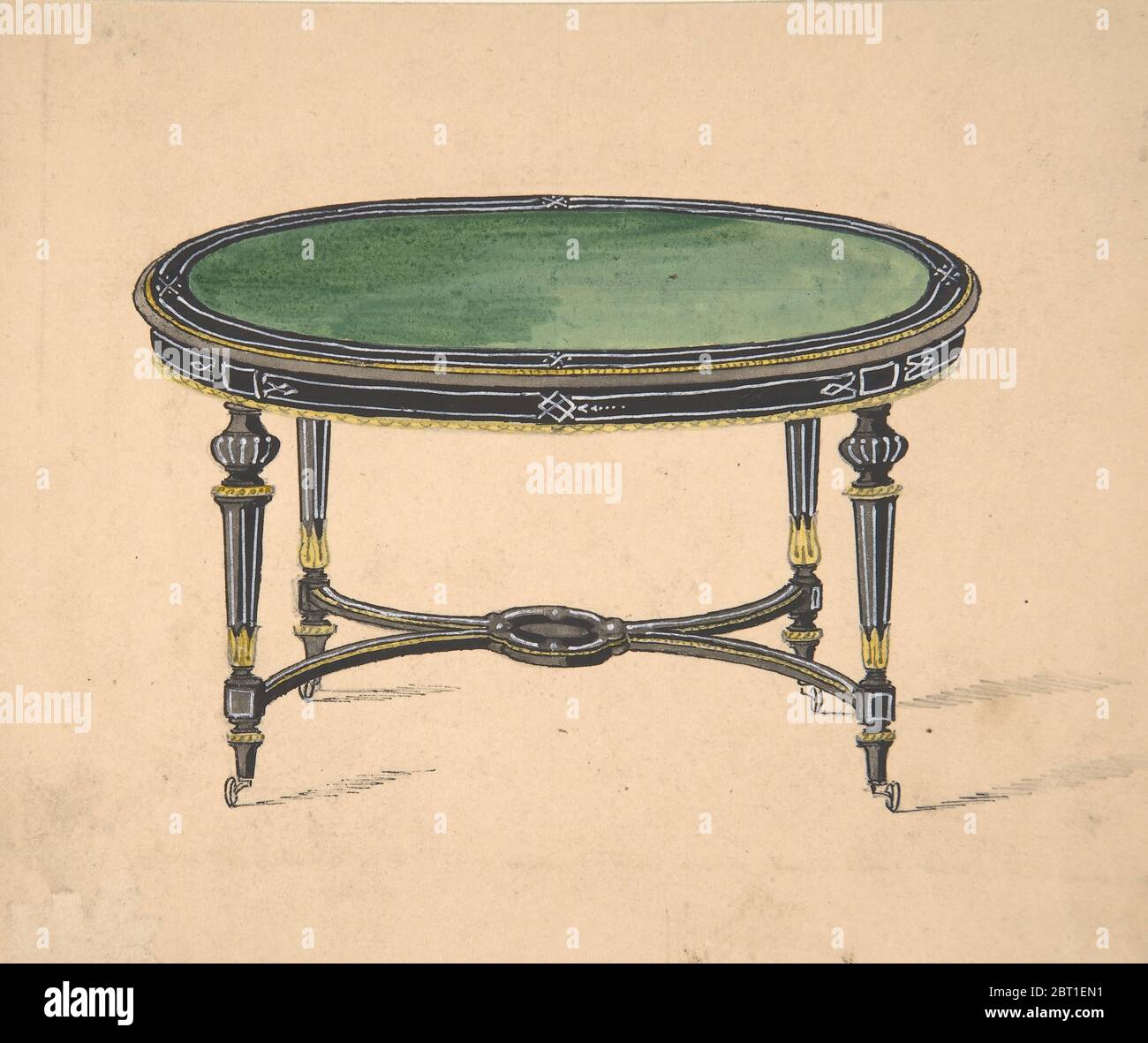 Design for a Round or Oval Table with a Green Top and Black and Gold ...