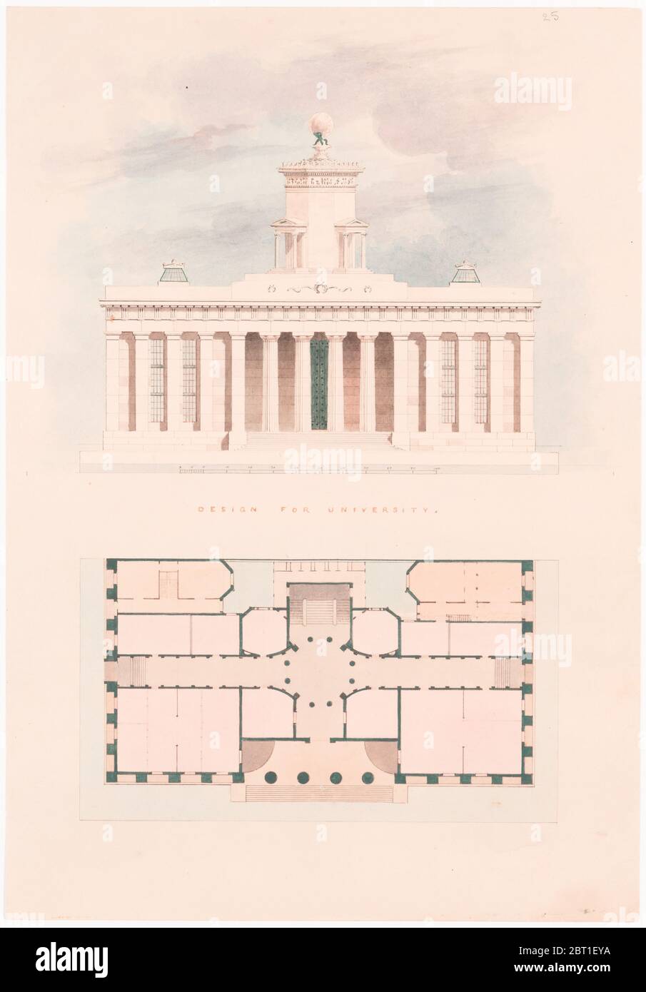 Design for a University (entrance facade and plan), n.d Stock Photo - Alamy