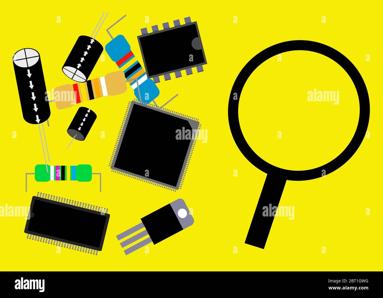 Electronic components and magnifying loupe template for text Stock ...