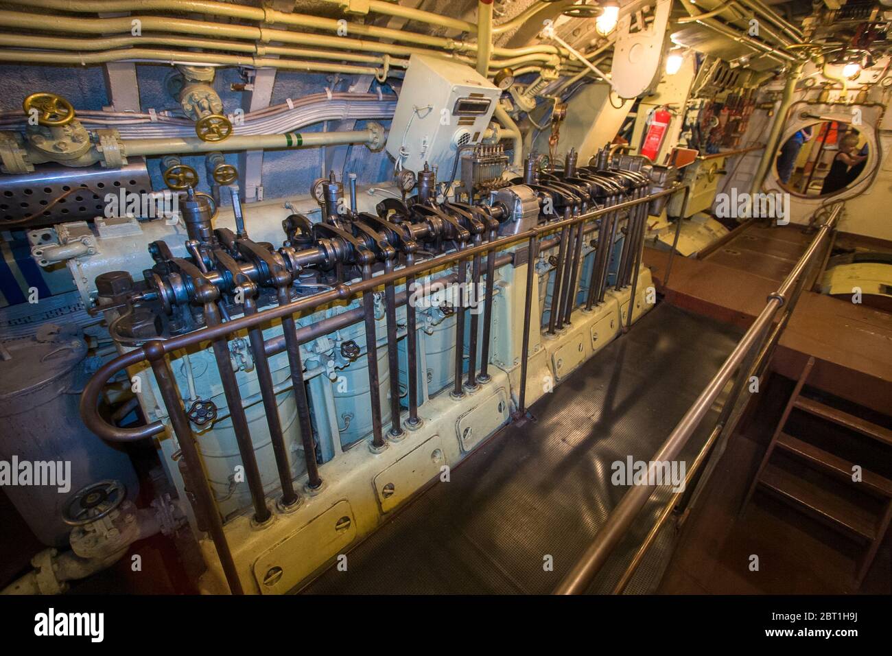 Tallinn, Estonia - July 18, 2009: Lembit submarine engine. Piston ...