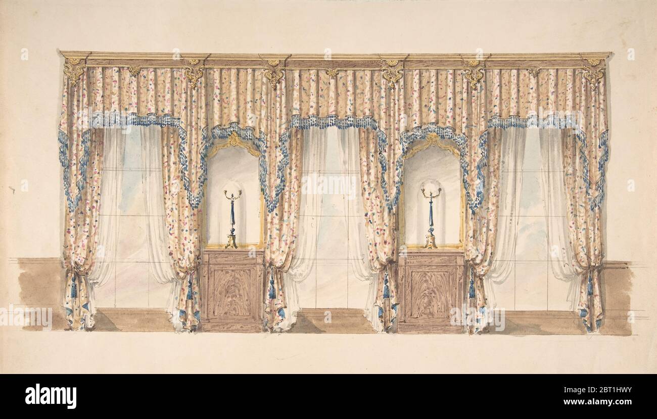 Design for Pink, Gold, Blue and White Curtains with Blue Fringes and a ...