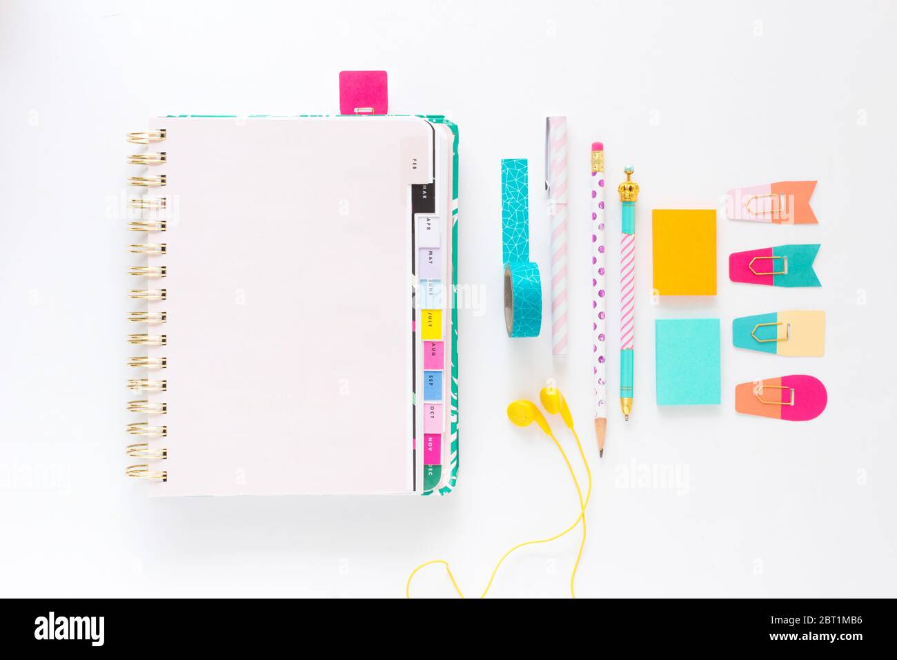 Colorful and fun office desk accessories in a white background Stock ...