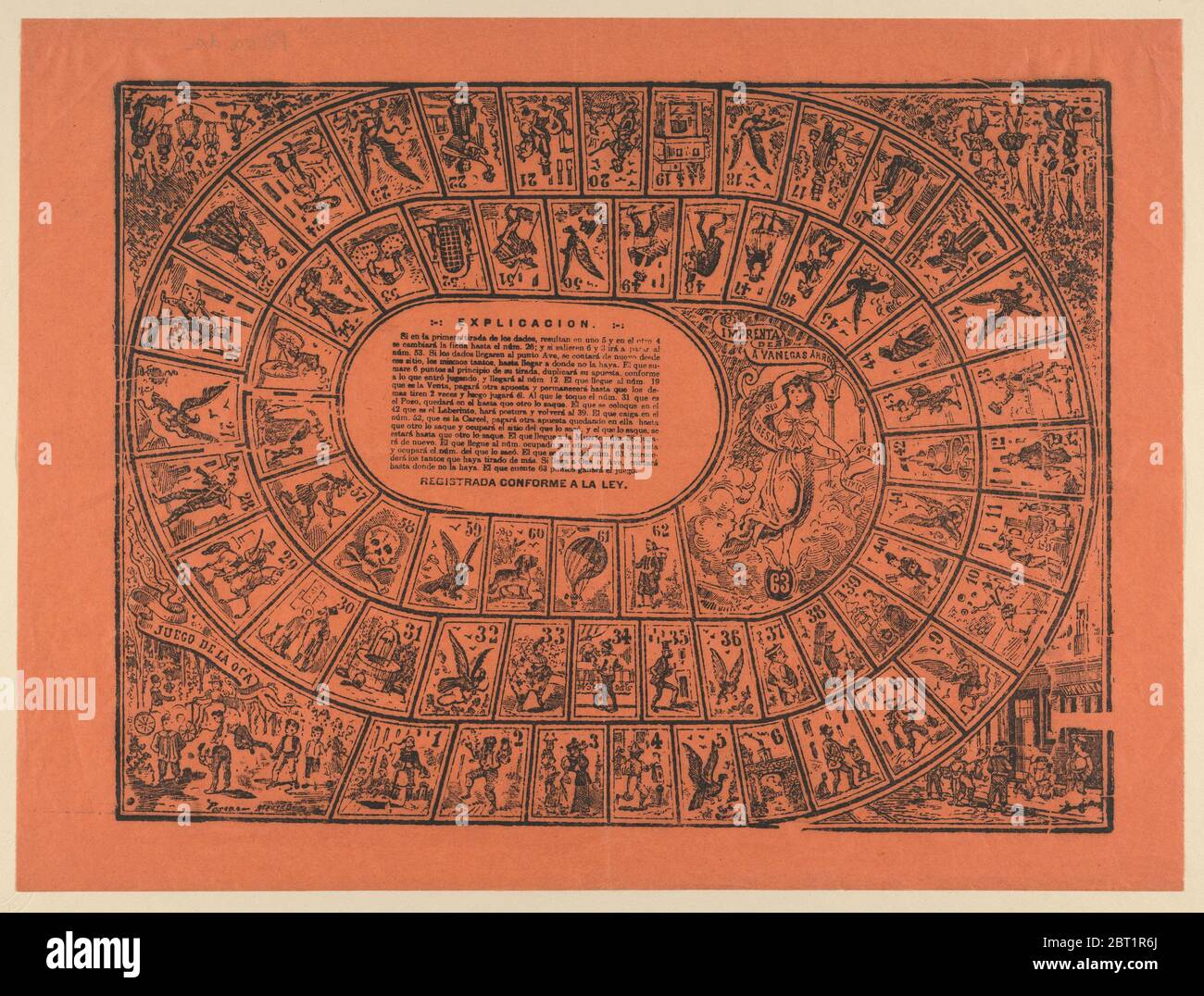 Game of the Goose, with the rules printed in the center, ca. 1900-1910 ...