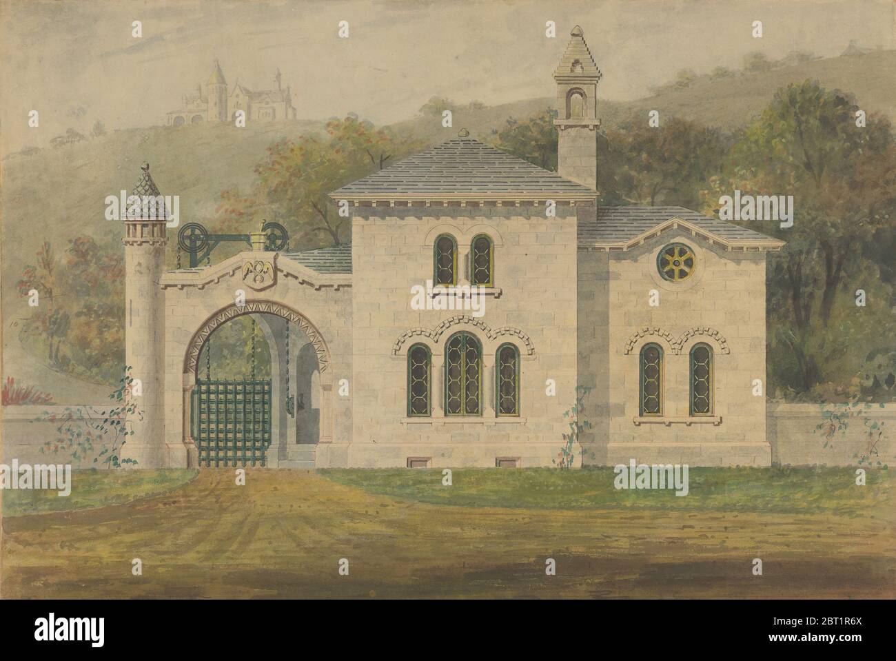 Gate Lodge for Amos G. Hull, Newburgh, New York (front elevation), 1849 ...