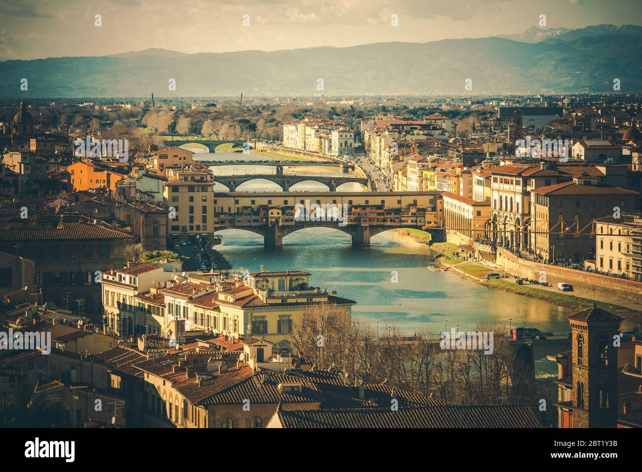 Aerial Panoramic View Of City Of Florence With Historic Architecture ...