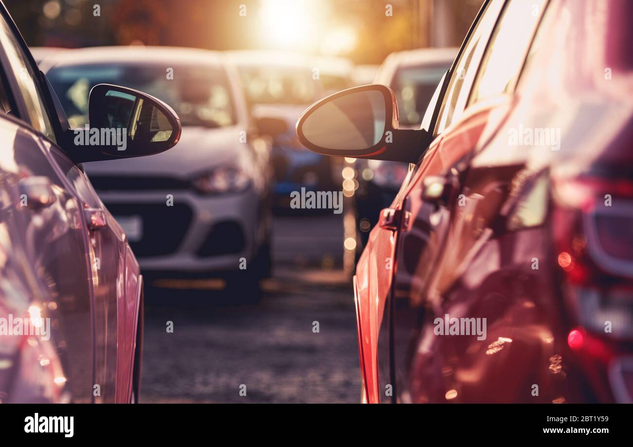 Close Up Of Fleet Of Variety Of Passenger Vehicles At Dealership ...