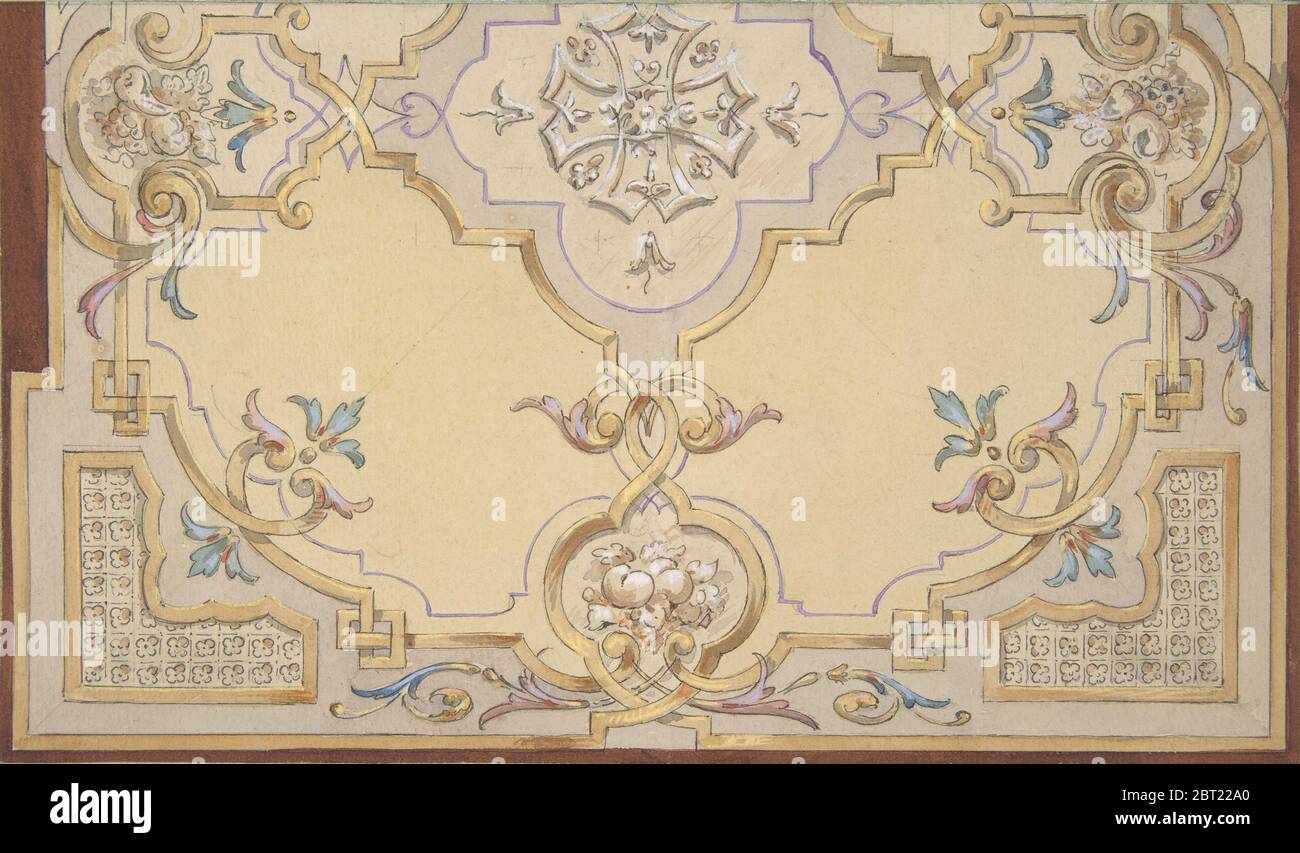 Partial design for the decoration of a ceiling with scrolls and swags ...