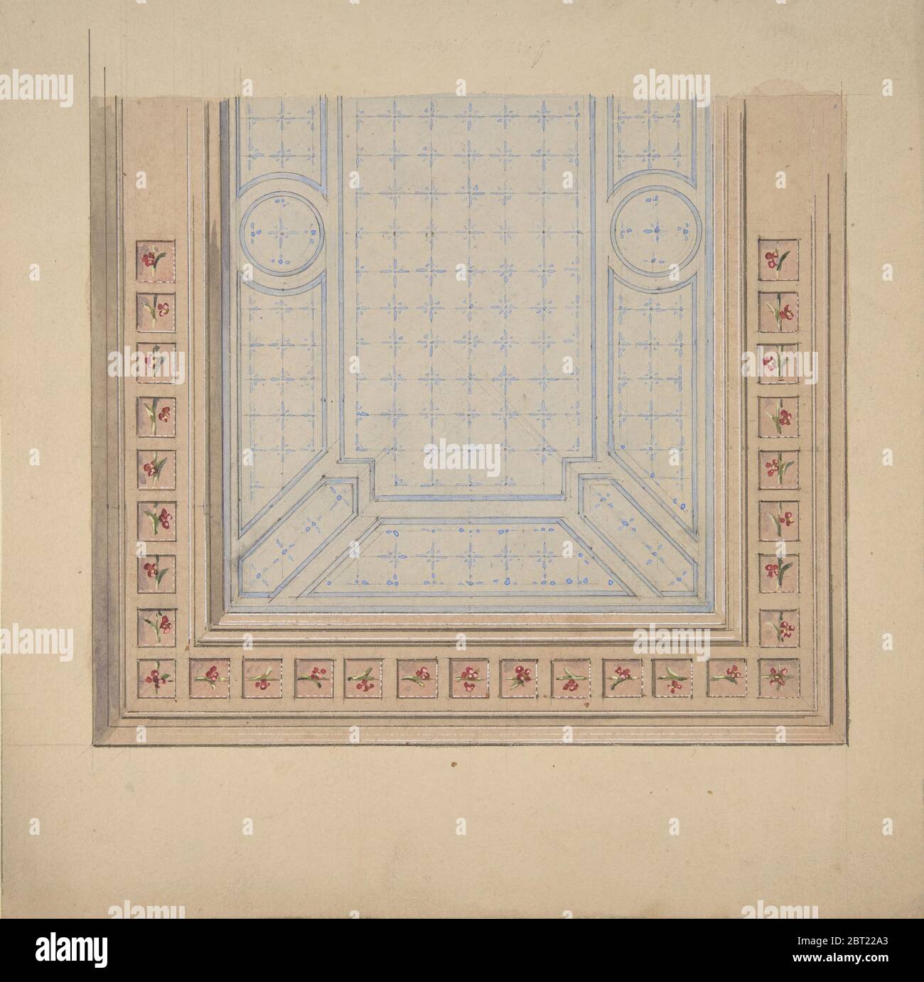 Partial design for ceiling with a border of flowers, 1830-97 Stock ...