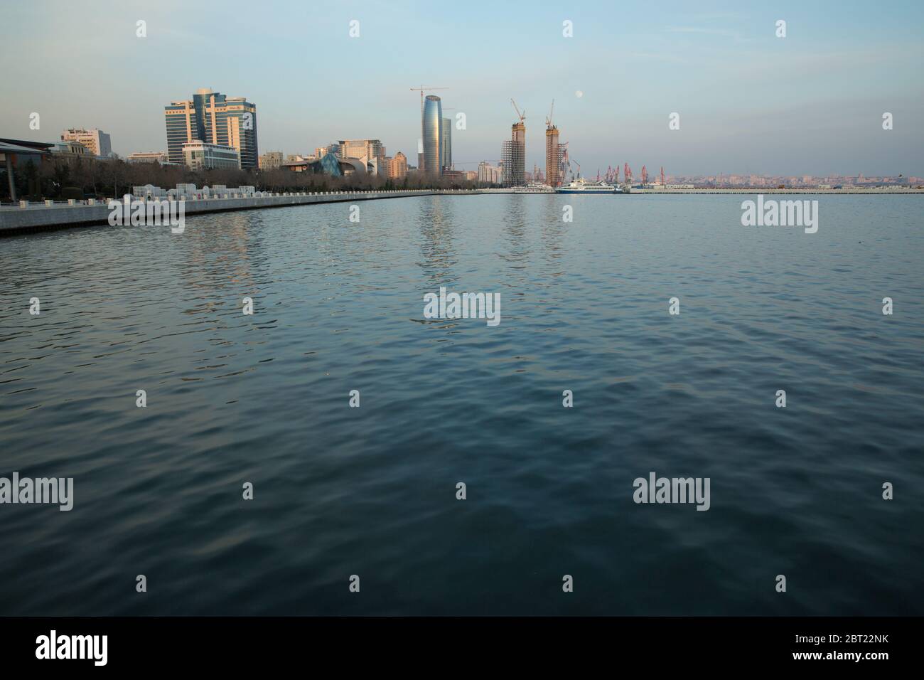 Caspian Sea coast in Baku . Panoramic view of the Caspian Sea in Baku ...